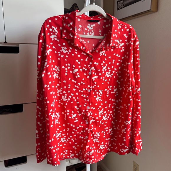 Tops | Nwot Summer Red And White Womens Long Sleeve Blouse | Poshmark
